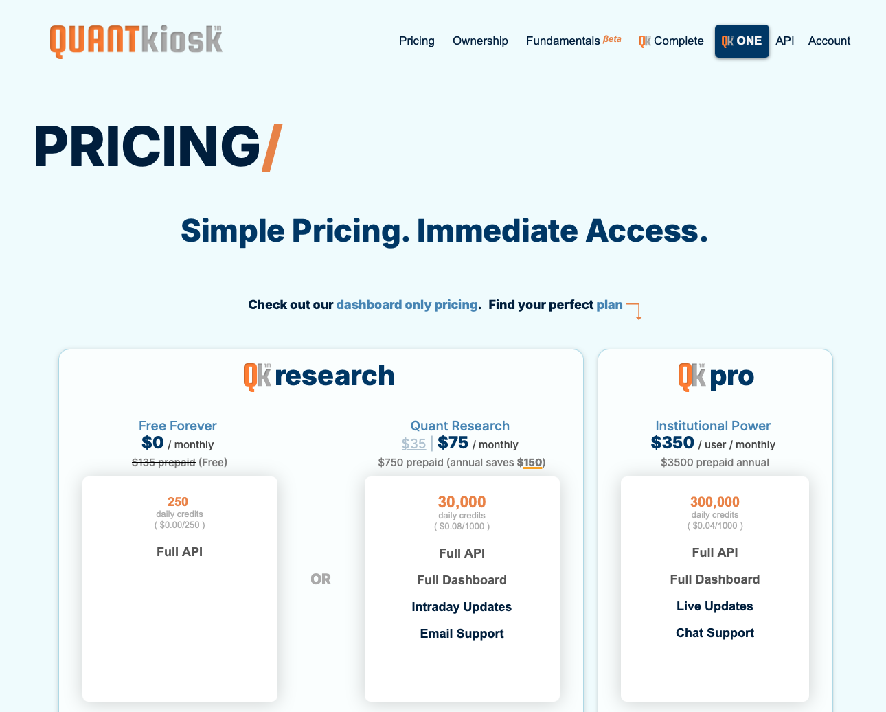 QUANTkiosk - Pricing